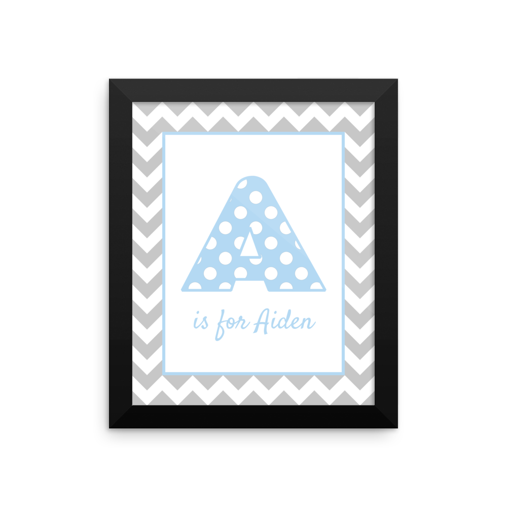 A is for Aiden blue & grey wall art – Nursery Print